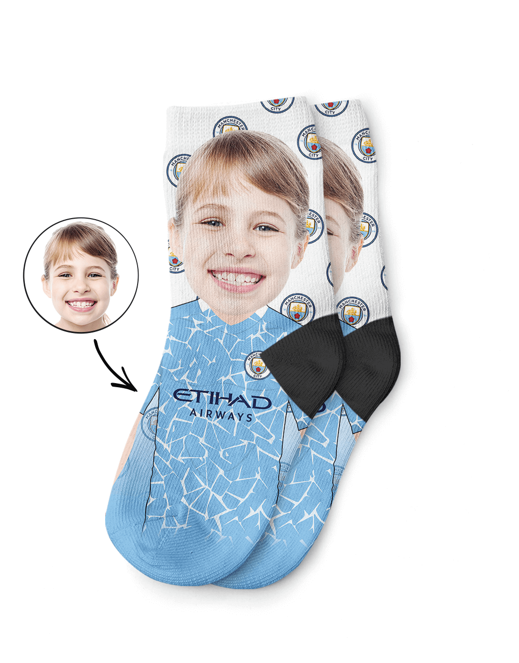 Man City Fan Kids Socks | Personalised Kids Man City Socks